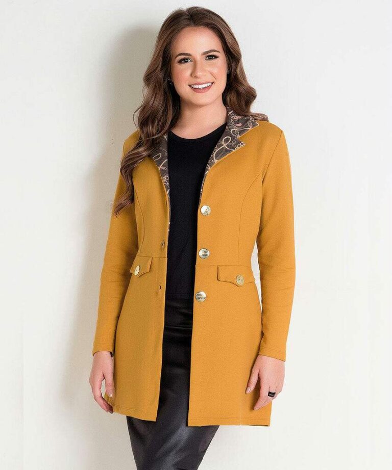 😍Sobretudo Feminino Elegante Mostarda: Estilo e Conforto